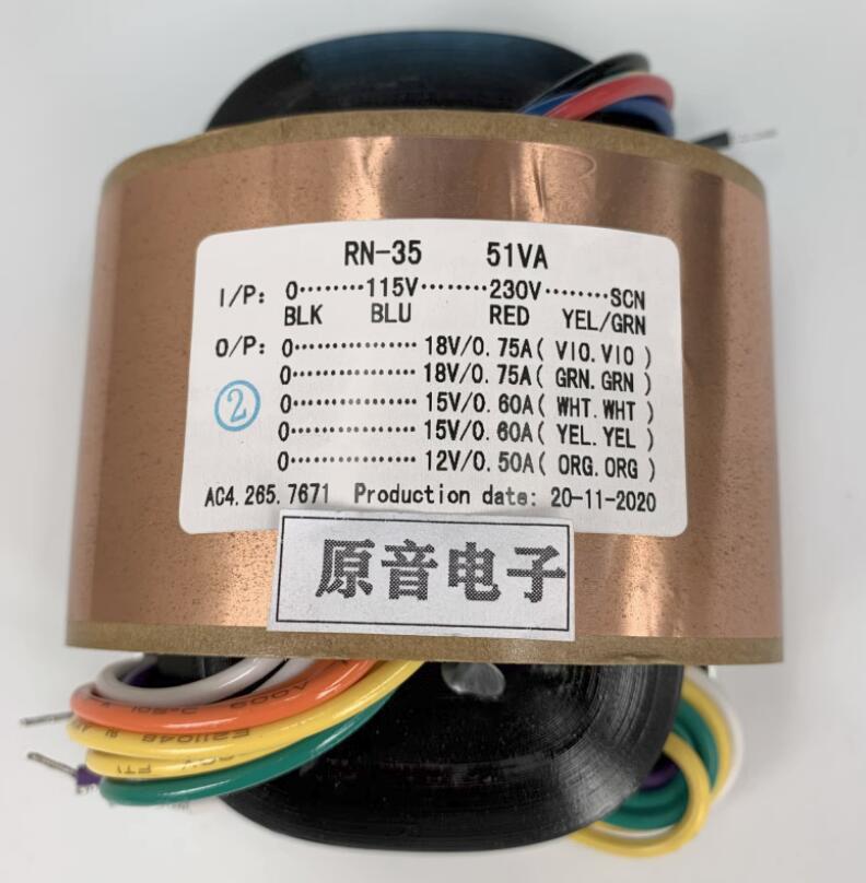 50W R type Oxygen free copper Power Transformer 50VA dual 18V dual 15V ...
