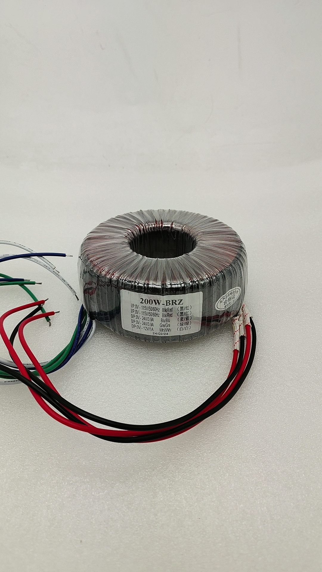 200W Pure Copper Toroidal Transformer Input: 115V*2 Output: AC0-24V AC0 ...
