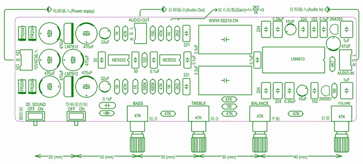 LM4610 with 3D surround equal volume tone control board