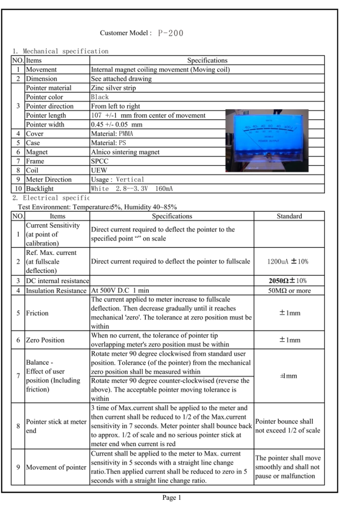 P‑200 VU Meter with LED Backlight for Power Amplifier Sound Audio