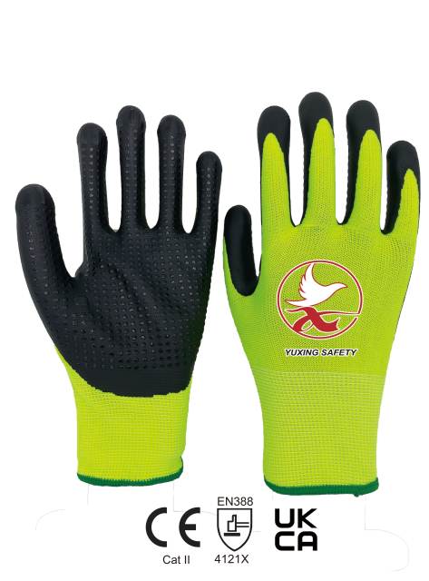 15 gauge nylon+ spandex liner with nitrile foam+ Nitrile dots