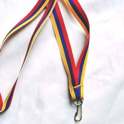custom lanyard red blue yellow stripes,