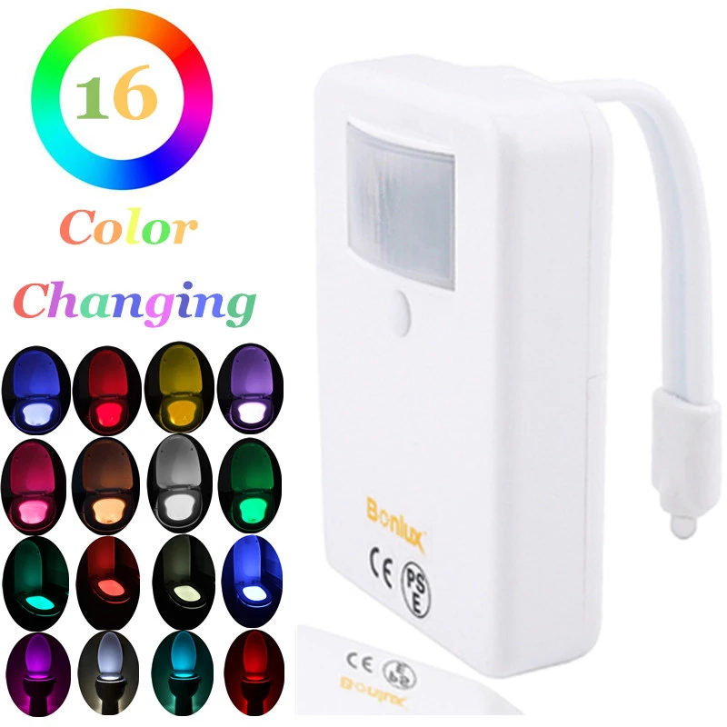 Sensor Toilet Bowl Light - 16 Colors, Battery-operated Night Light for ...