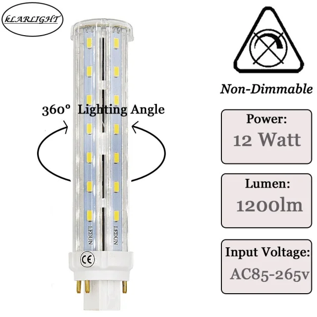 G24Q Base LED Bulb 12W GX24Q 4 Pin LED PL Corn Light Lamps GX24(G24) LED Lights 26W Compact ...