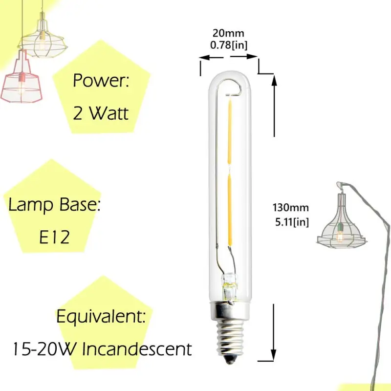 E12 T6 LED Bulb 2 Watt Clear Glass Candelabra Base LED Bulbs 15-20W E12 ...