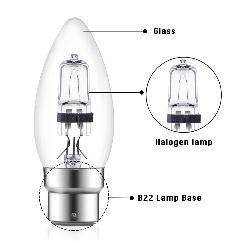 42W C35 B22 Dimmable Halogen Light Bulb, Warm White 2700K, Classic ...