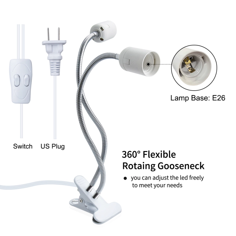 E26 Lamp Base Holder Clampable Double Body Double Switch Clamp Light ...