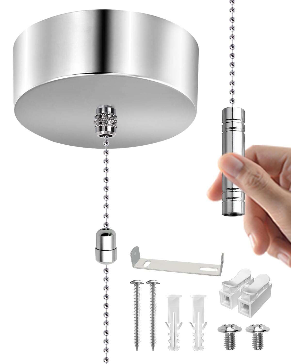 TobeBright Bathroom Light Pull Cord Switch with Chain Kit Ceiling Mounted Chrome Chain Kit ...