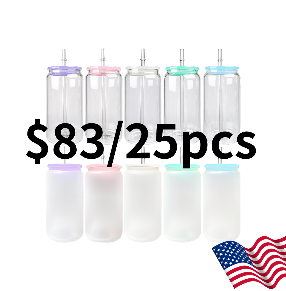US RTS 16oz Sublimation Frosted/Clear Glass Libby Can with Colored Lids ...