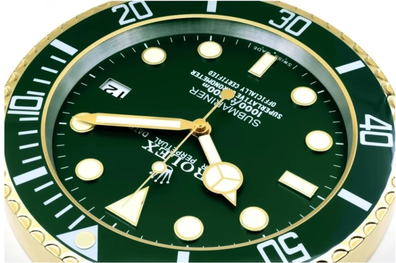 Rolex Submariner Wall Clock | Green Style Gold frame