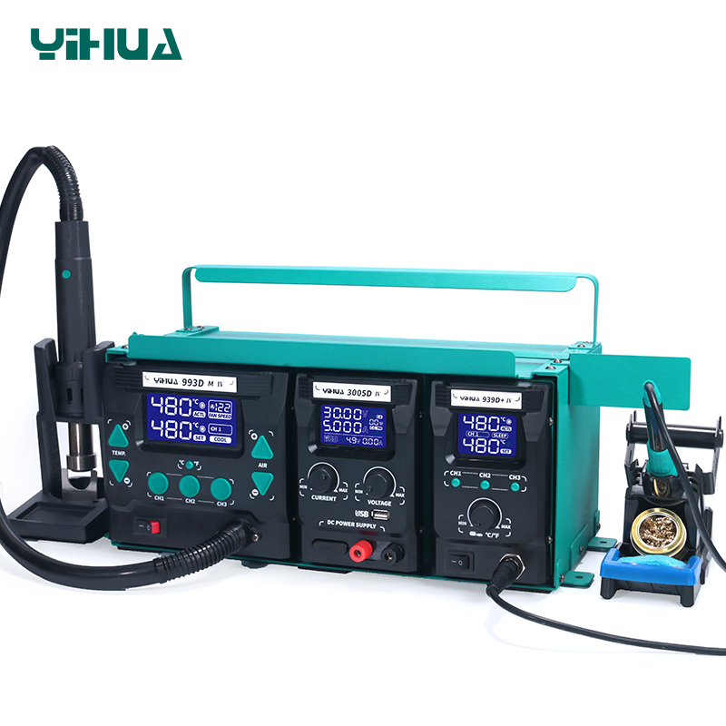 YIHUA 813 Portable 3 Machines Combination Repair Set Phone Laptop Repair DC Power Supply Hot Air ...