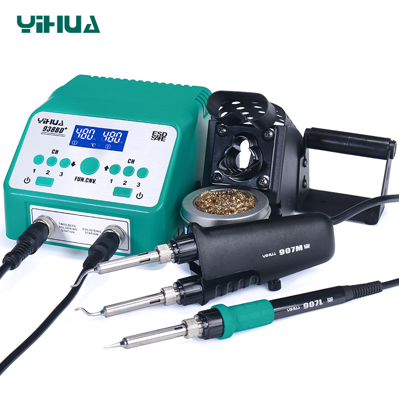 YIHUA 938BD+ Basic Version 2 in 1SMD Soldering Iron Hot Tweezer ...