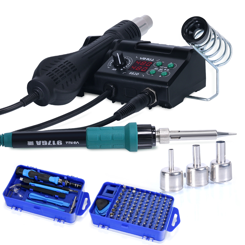 YIHUA 882D 2 in 1 Soldering Iron 60W Hot Air Rework Station BGA SMD Repair Tools Temperature ...
