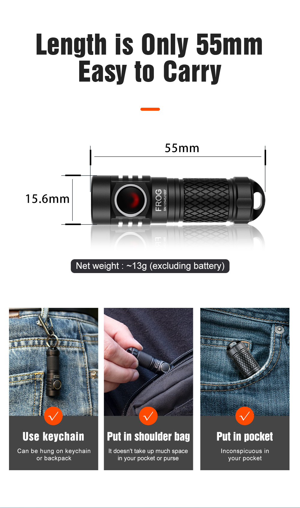 Lumintop Frog 10280 Upgraded 650LM EDC Keychain Flashlight