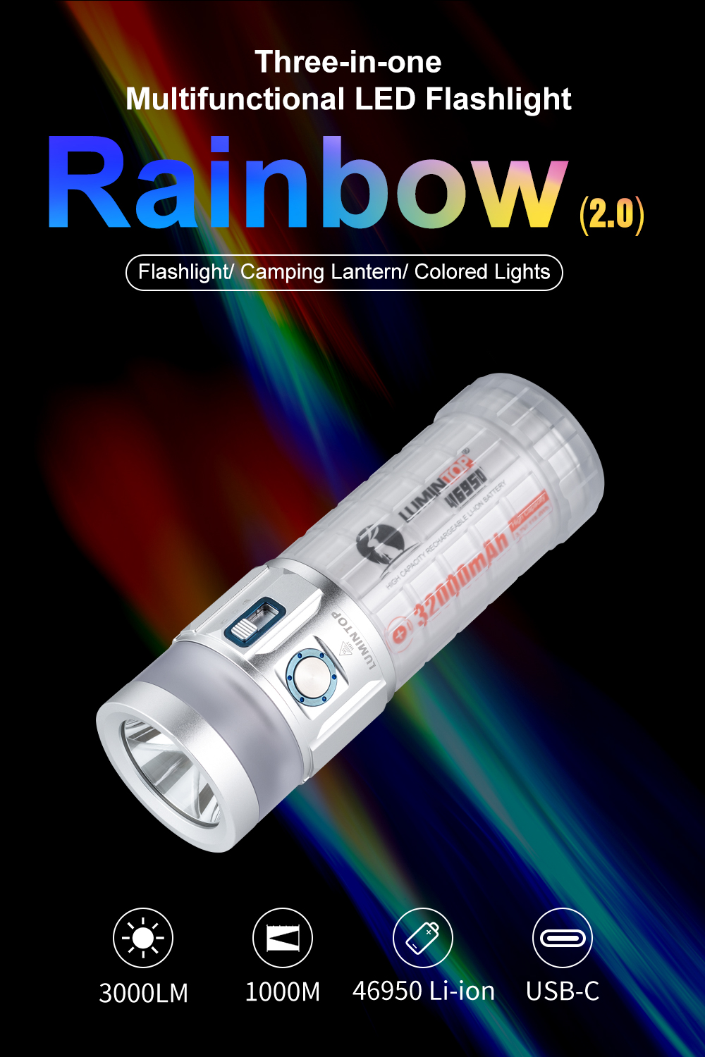 Lumintop Rainbow 2.0｜3000 Lumens Flashlight with RGB & Camping Light ...