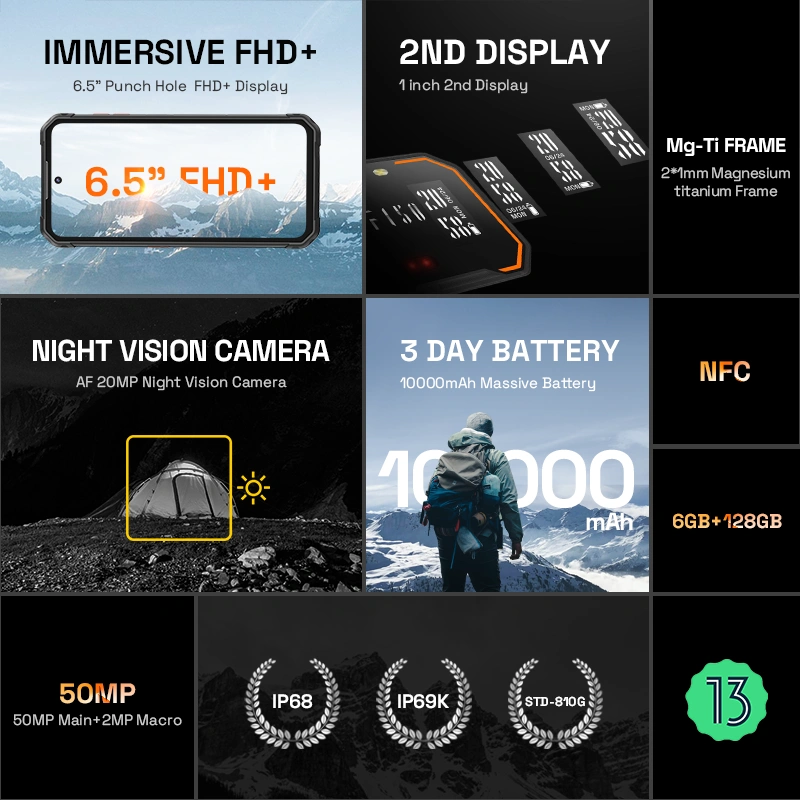 IIIF150 B1 Pro Plus 6.5"FHD+ Display Rugged Phone Night Vision Smartphone Cell Celulares ...