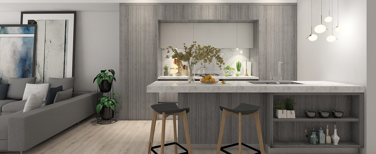 Modern Design Grey Laminate Kitchen Cabinets