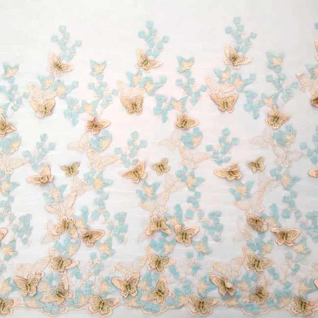 5 Yards Embroidered Lace Fabric, 3D Butterfly Lace Fabric, Ref. TLF303 ...
