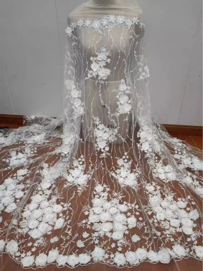 1 Yard 3D Floral Bridal Lace Fabric, ITM RX076,3D Floral Fabrics