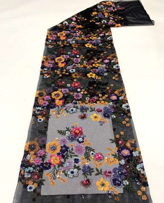 5 Yards Multi-Colored Sequins Lace Fabric