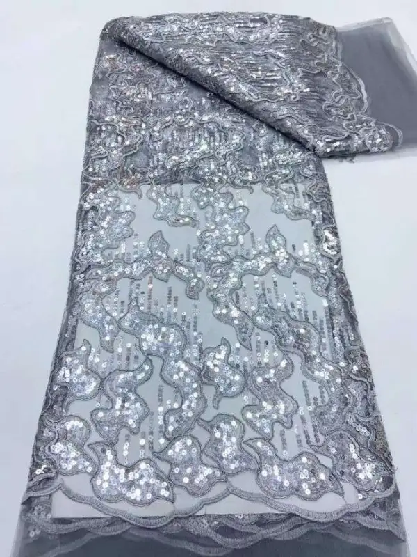 Elegant Sequin Embroidered Corded Lace Fabric for Dresses – 5 Yards