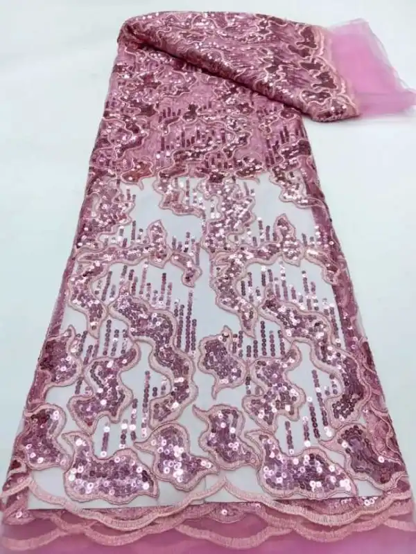 Elegant Sequin Embroidered Corded Lace Fabric for Dresses – 5 Yards