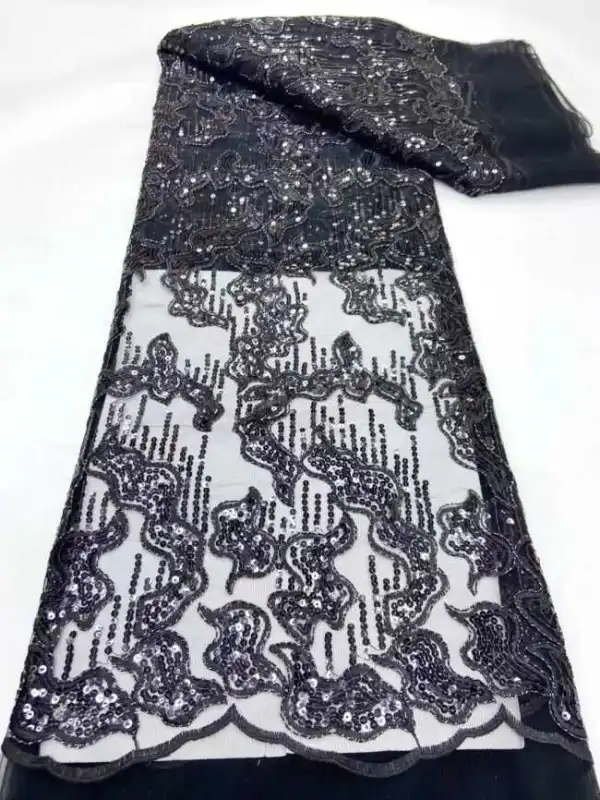 Elegant Sequin Embroidered Corded Lace Fabric for Dresses – 5 Yards