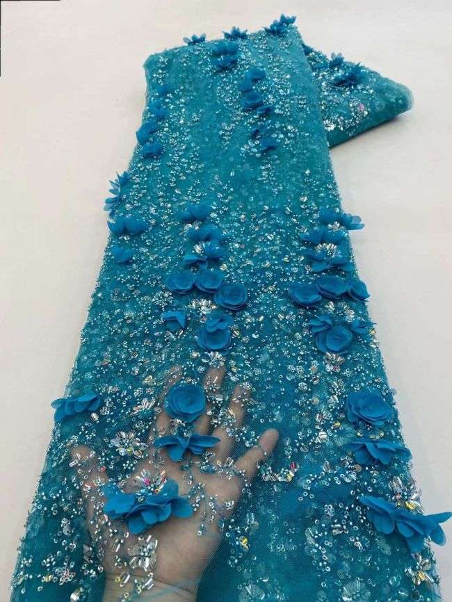 5 Yards 3D Floral Beaded Lace Fabric ITM JJ096,3D Floral Fabrics