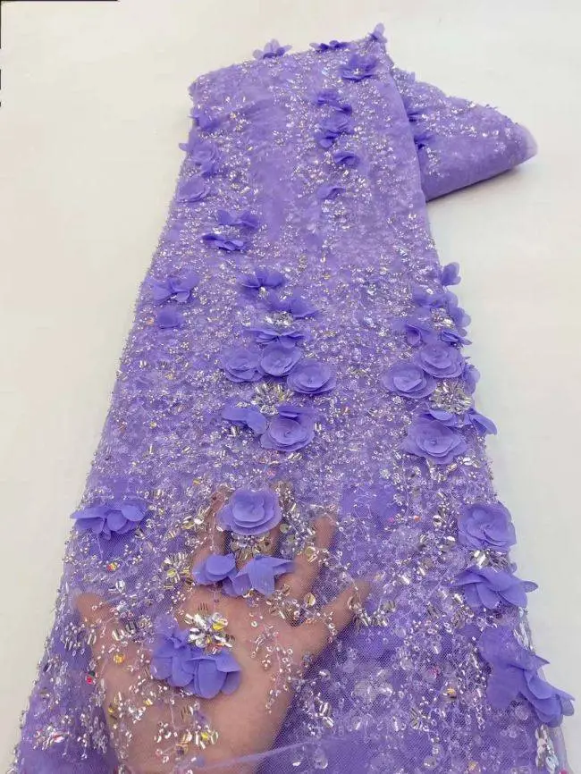 5 Yards 3D Floral Beaded Lace Fabric ITM JJ096,3D Floral Fabrics