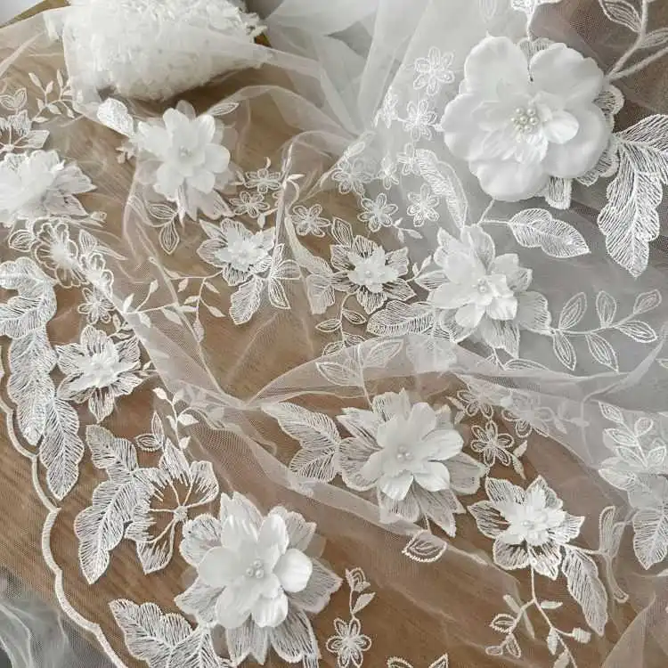 1 Yard Bridal Lace Fabric, 3D Floral Embroidered Wedding Lace Fabric ...