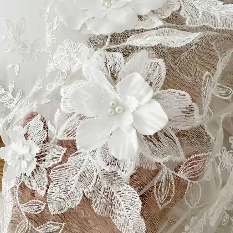1 Yard Bridal Lace Fabric, 3D Floral Embroidered Wedding Lace Fabric ...