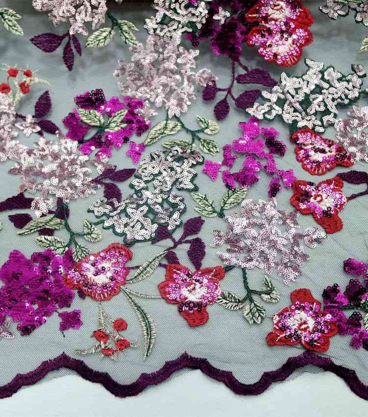 Embroidered Sequin Colorful Lace Fabric For Dresses,Embroidered Fabrics