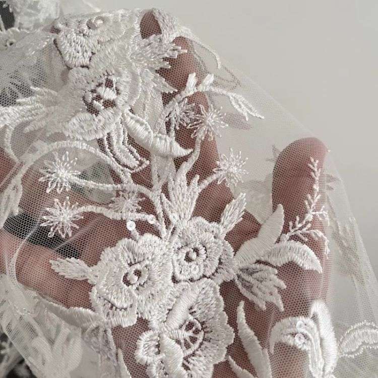 1 Yard Bridal Lace Fabric, Embroidered Sequin Wedding Lace Fabric, ITM ...