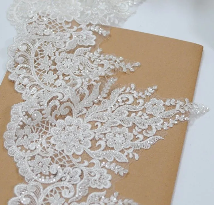 10 Yards Bridal Lace Trim, Embroidered Beaded Wedding Lace Trim,Bridal ...