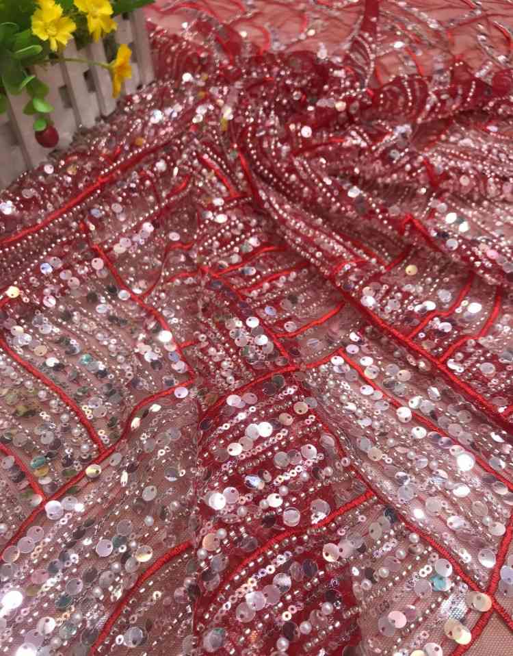 5 Yards Beaded Mesh Fabric, ITM DX029,Beaded Fabrics