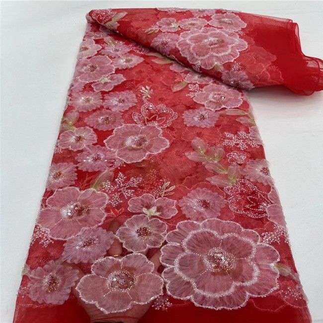 5 Yards 3D Floral Beaded Lace Fabric | ITM JLT043,3D Floral Fabrics
