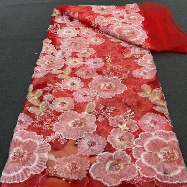 5 Yards 3D Floral Beaded Lace Fabric | ITM JLT046,3D Floral Fabrics