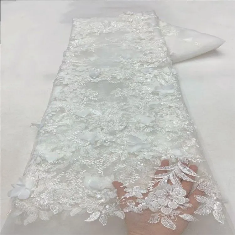 5 Yards 3D Floral Beaded Embroidered Lace Fabric | ITM JLT082,3D Floral ...