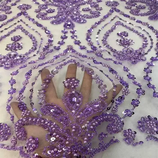5 Yards Beaded Tulle Lace Fabric, Embellished Fabric with Beads ...