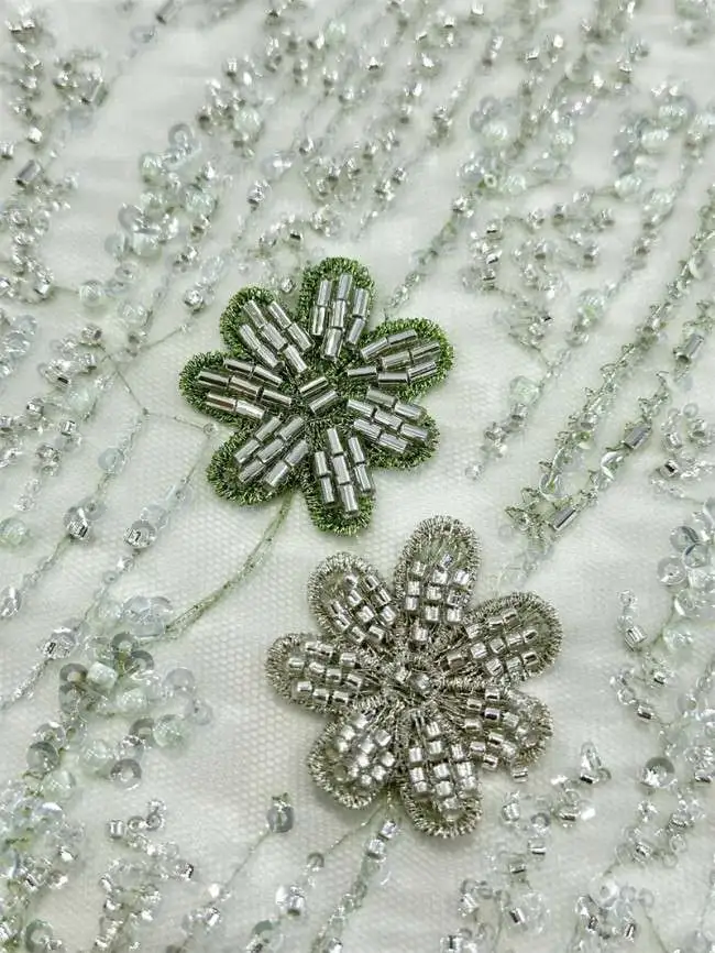5 Yards Beaded Lace Fabric ITM PFS052,Lace Fabrics