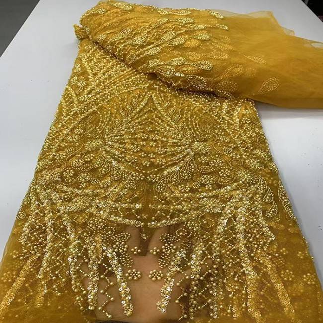 5 Yards Beaded Tulle Lace Fabric, Embellished Fabric with Beads, Sequins, Pearls, ITM JX379 ...