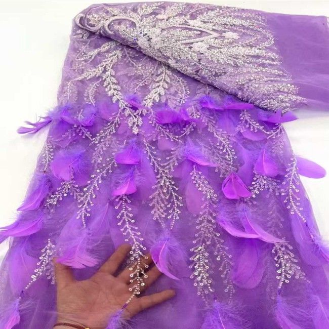 5 Yards Beaded Feather Fabric ITM JX389,Feather Fabrics