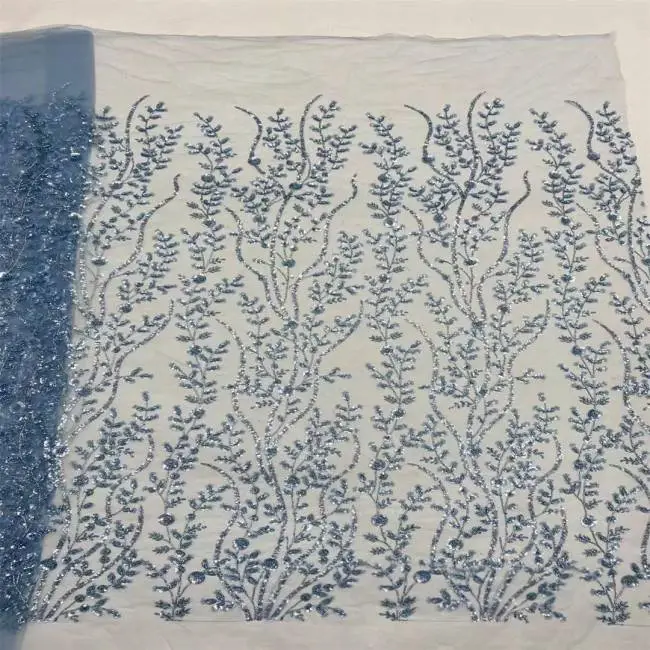 5 Yards Beaded Tulle Lace Fabric, Embellished Fabric with Beads ...
