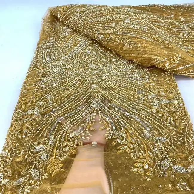 5 Yards Beaded Tulle Lace Fabric, Embellished Fabric with Beads ...