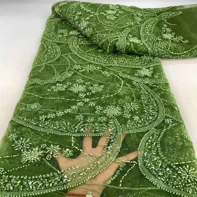 5 Yards Beaded Tulle Lace Fabric, Embellished Fabric with Beads, Sequins, Pearls, ITM JX453,Lace ...