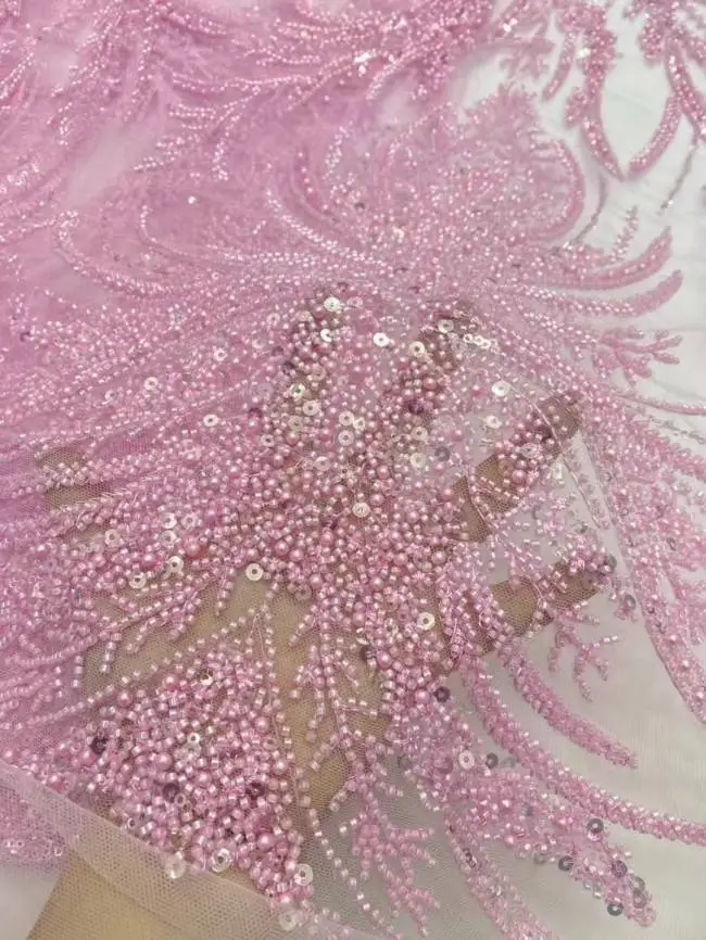 5 Yards Beaded Tulle Lace Fabric, Embellished Fabric with Beads ...