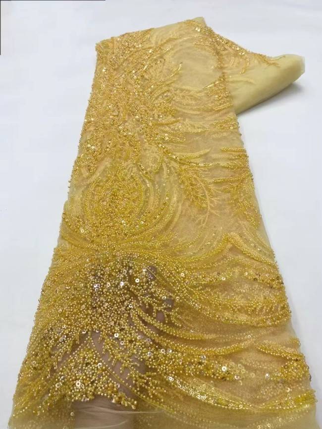 5 Yards Beaded Tulle Lace Fabric, Embellished Fabric with Beads ...