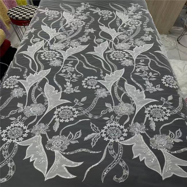 5 Yards Beaded Embroidered Bridal Lace Fabric ITM JLT160,Lace Fabrics