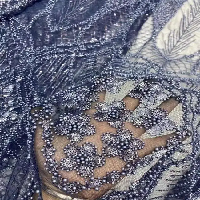 5 Yards Beaded Tulle Lace Fabric, Embellished Fabric with Beads, Sequins, Pearls, ITM ZT017,Lace ...