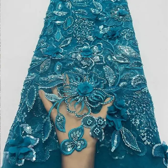 5 Yards 3D Floral Beaded Embroidered Lace Fabric ITM ZT035,3D Floral ...